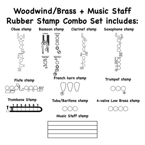 11-Piece Woodwind, Brass and Music Staff Combo Set Self-inking Rubber ...