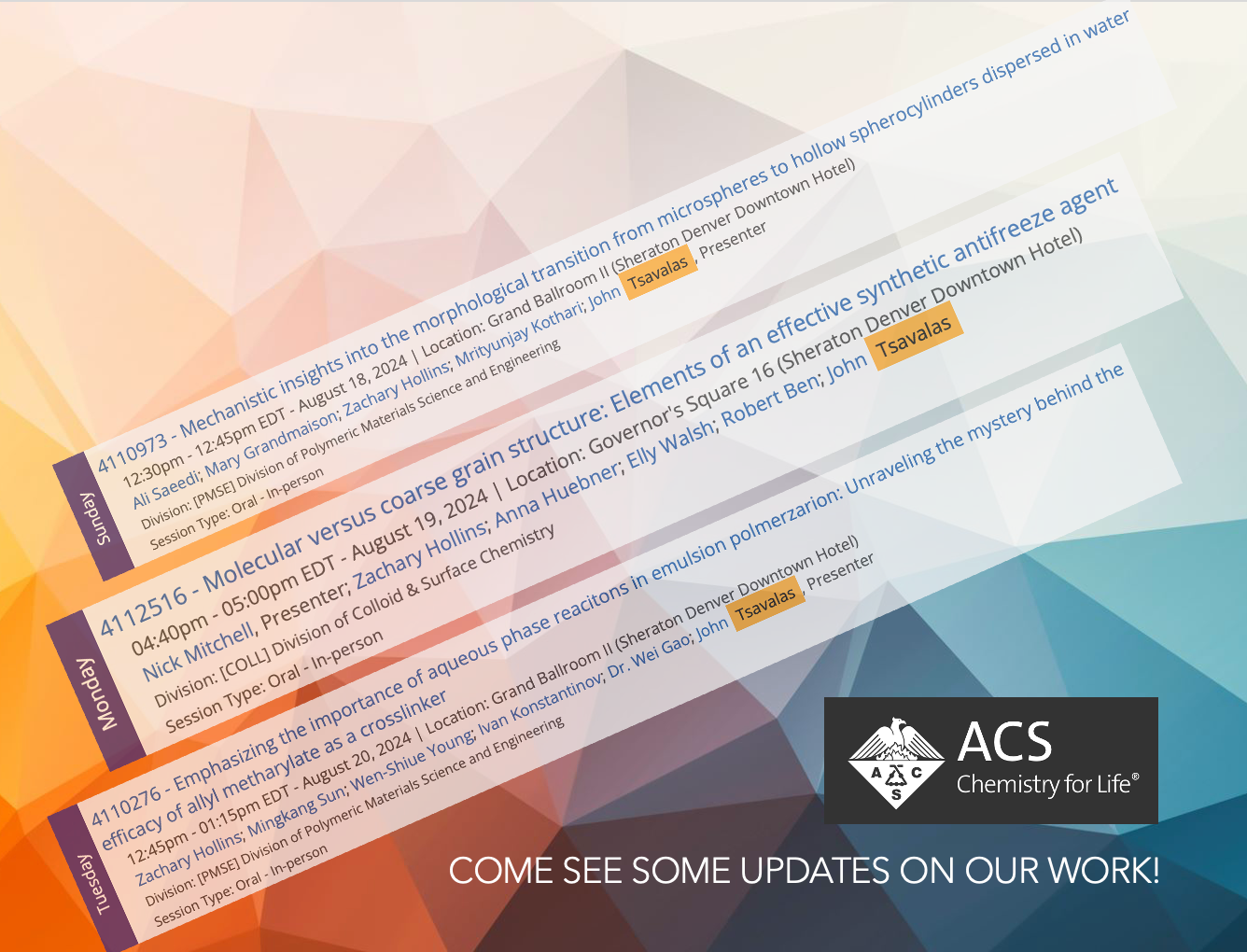 Come see our presentations at ACS Denver in a few weeks!