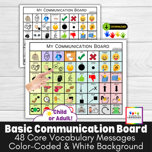 Basic Communication Board-48 Core Vocabulary Words, AAC, Autism ...