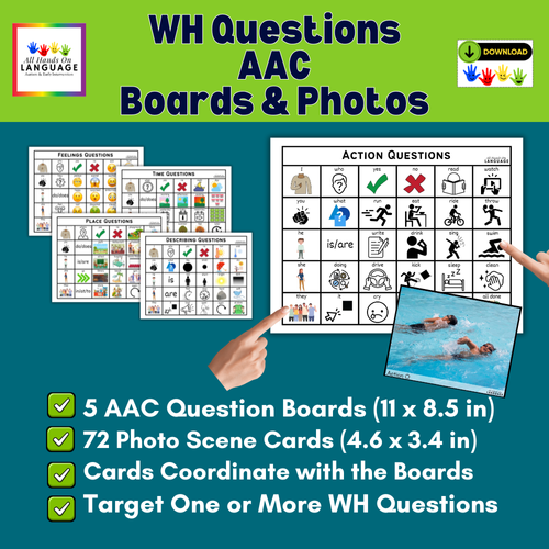 Wh Question Support Set, 5 AAC Boards + 64 Photo Stimulus Cards, Ask ...