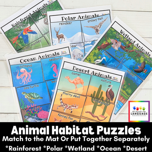 Animal Habitat Puzzles, Simple Match or Freeform, 30 Labeled Animals, 5 ...