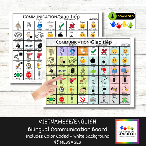 Bilingual Vietnamese + English Communication Board 48, Aided-Language ...