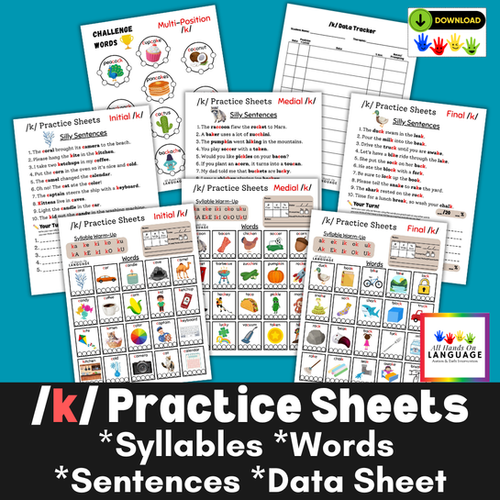 /k/ Articulation Practice Sheets-All Positions + Semantic Absurdities ...