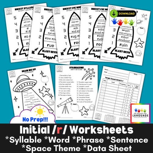 Initial R Articulation Worksheet Set - Space Theme - No Prep Speech ...