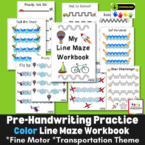 Pre Handwriting Practice: Colorful Line Maze Workbook, Transportation ...