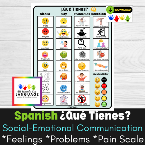 Spanish Social-Emotional Communication Board, Que Tienes? AAC, Autism ...