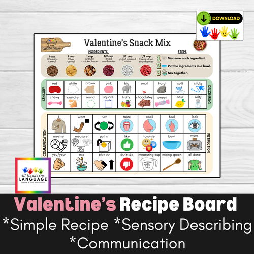Valentine's Snack Mix Recipe Board, Sensory AAC Activity, Autism ...