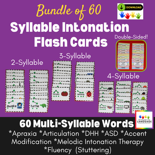 BUNDLE of 60 Flashcards: 2, 3, + 4 Syllable Words with Intonation Marks ...