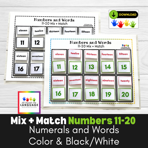 Numbers 11-20 Mix + Match Numerals and Words, Autism, Color & Black ...