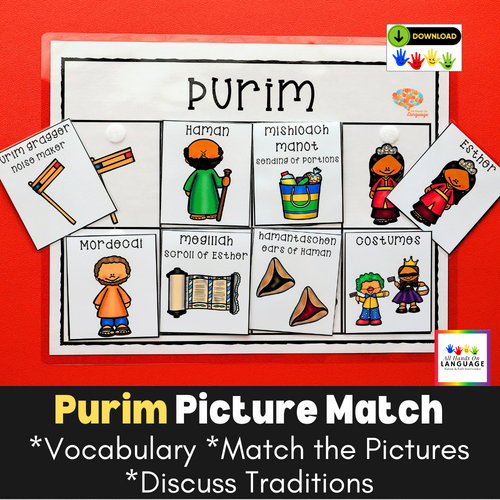 Purim Matching Activity, Match 8 Labeled Pictures, Discuss Jewish ...