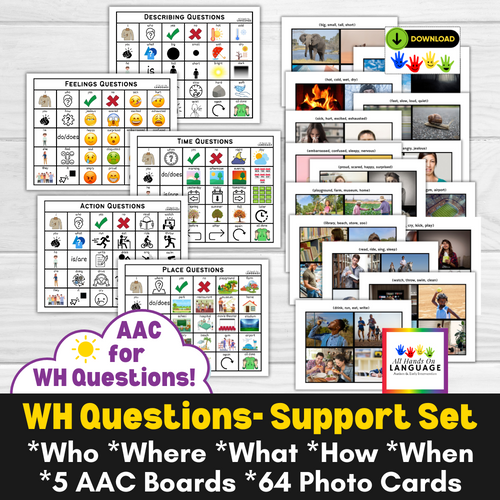 Wh Question Support Set, 5 AAC Boards + 64 Photo Stimulus Cards, Ask ...