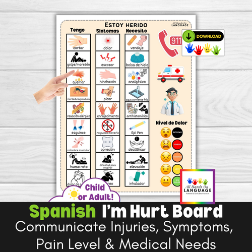 Spanish I'm Hurt Communication Board/Poster-Report Injuries and Pain ...