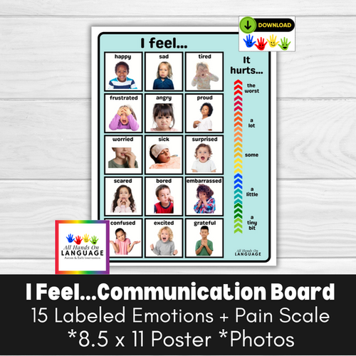I Feel... Communication Board- 15 Emotion Photos and Pain Scale, AAC ...