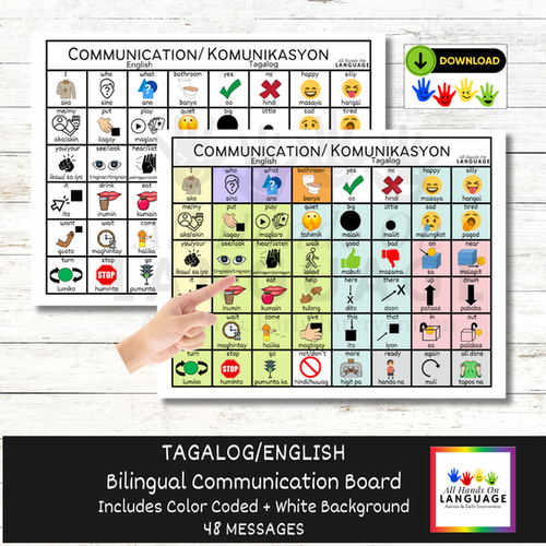 Bilingual Tagalog + English Communication Board 48, Aided-Language ...