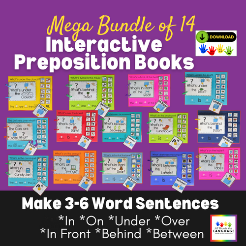 MEGA BUNDLE of 14 Preposition Interactive Books, Vocabulary + Sentences ...