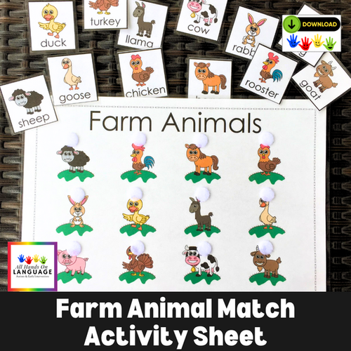 Farm Animal Matching Interactive Activity, 12 Labeled Farm Animals to ...