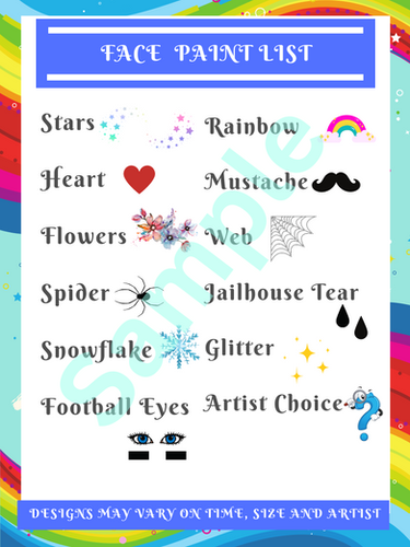 Face Painting Word Board Pack | Milehighface&bodyart