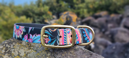 Printed biothane collar - Large flowers | Wandering Wolf NZ