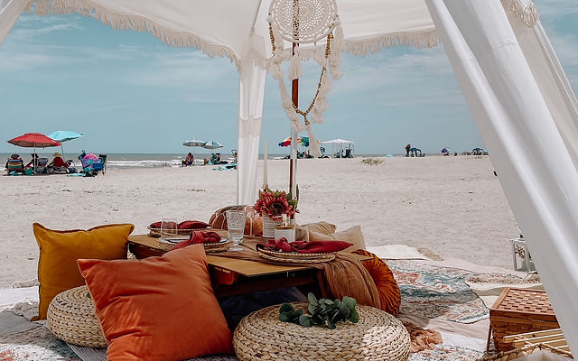 romantic beach picnic setup