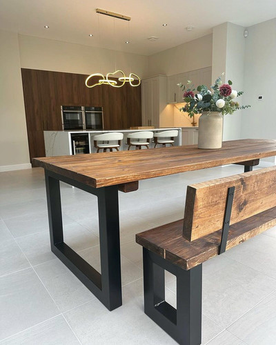 Reclaimed Chunky Square Leg Table & One Bench | HiddenHut Furniture