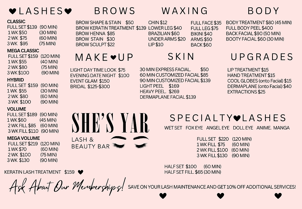 Services | She's Yar Lash Bar