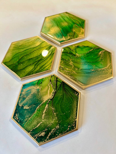 Green Coaster Set with Cork Backings | Paula Ogden's Art