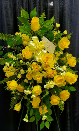 Large Fresh yellow rose funeral spray | Baileysbasketsbouq 1