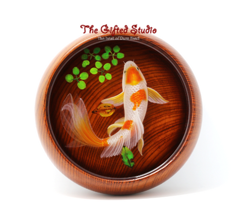 Red Orange White Koi | Fish Painting | Acrylic Painting in Resin