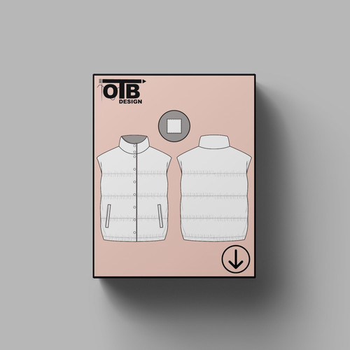 OTB Oversized Fit Puffer Vest Vector Flat Technical Drawing ...