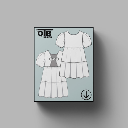 OTB Tiered Dress With Puffed Sleeves Vector Flat Technical Drawing ...