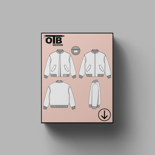 OTB Oversized Bomber Jacket Vector Flat Technical Drawing Illustration ...