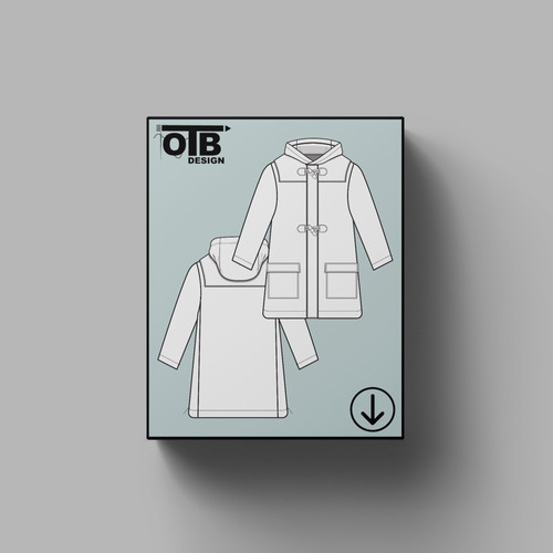 OTB Hooded Toggle Coat Vector Flat Technical Drawing Illustration ...