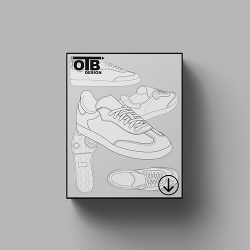 OTB Low Top Retro Sneaker Vector Flat Technical Drawing Illustration ...