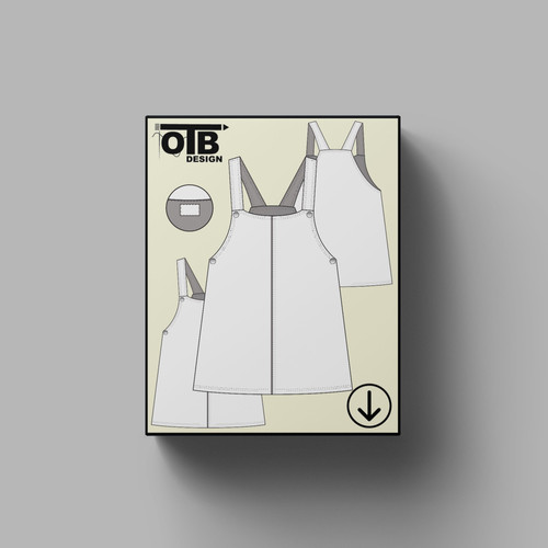 OTB A-Line Denim Overall Dress Vector Flat Technical Drawing ...