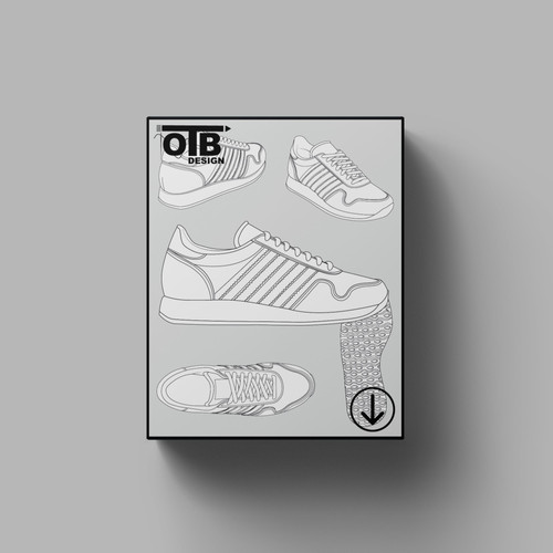 OTB Retro Sneakers Vector Flat Technical Drawing Illustration Classic ...