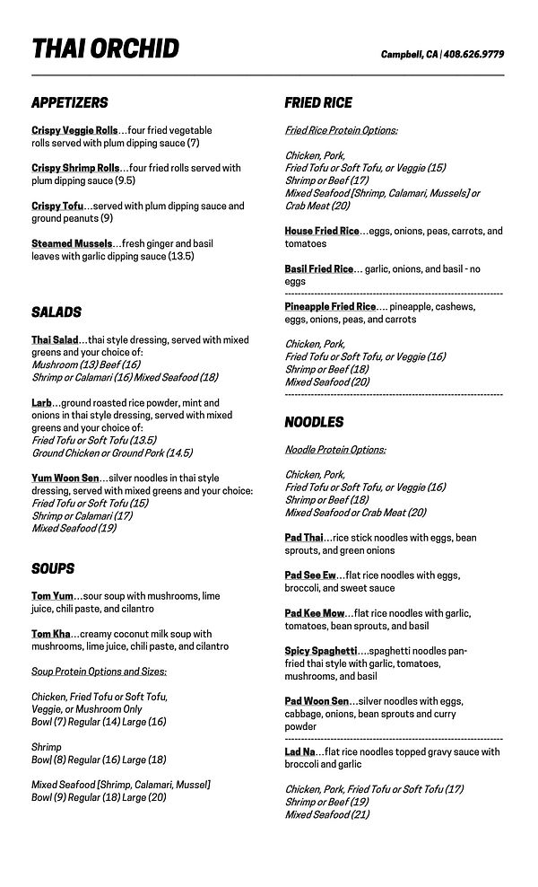 DINNER MENU | Thai Orchid