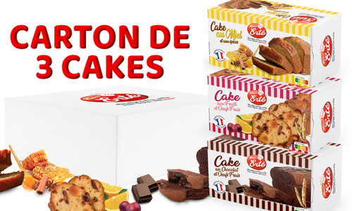 Carton de 3 Cakes - fruits - miel - chocolat | BISCUITERIE ERTE S.A