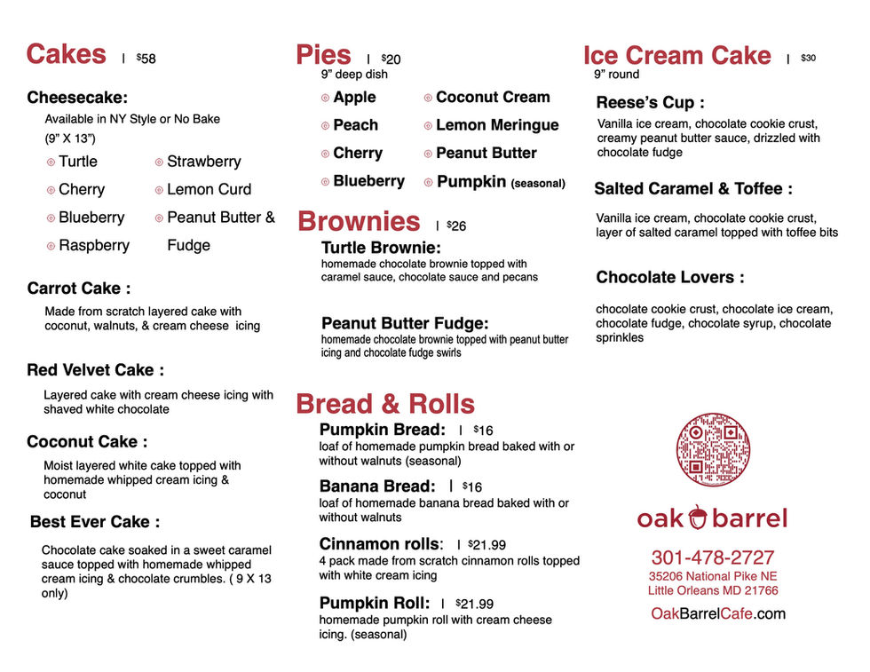 BAKERY | Oak Barrel Cafe