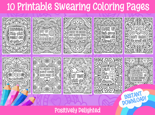 Swearing Coloring Page Bundle | Positively Delighted