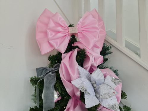 BABY Pink Christmas Bow | Large christmas tree topper bow | Bow topper ...