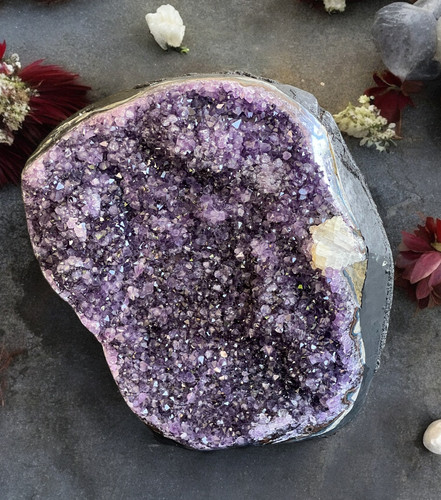 Amethyst Geode Cut Base with Calcite | BloomingWoodBoutique