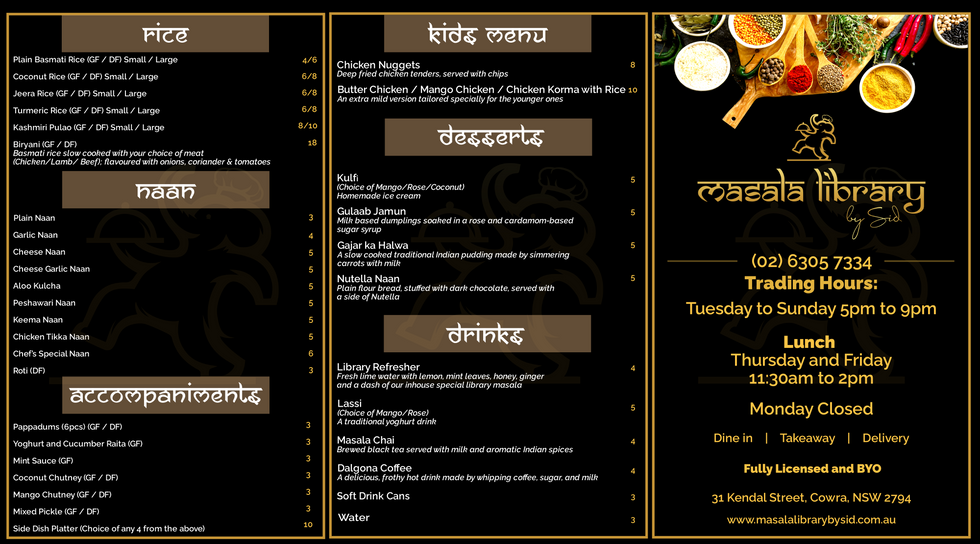 Our Menu | Masala Library