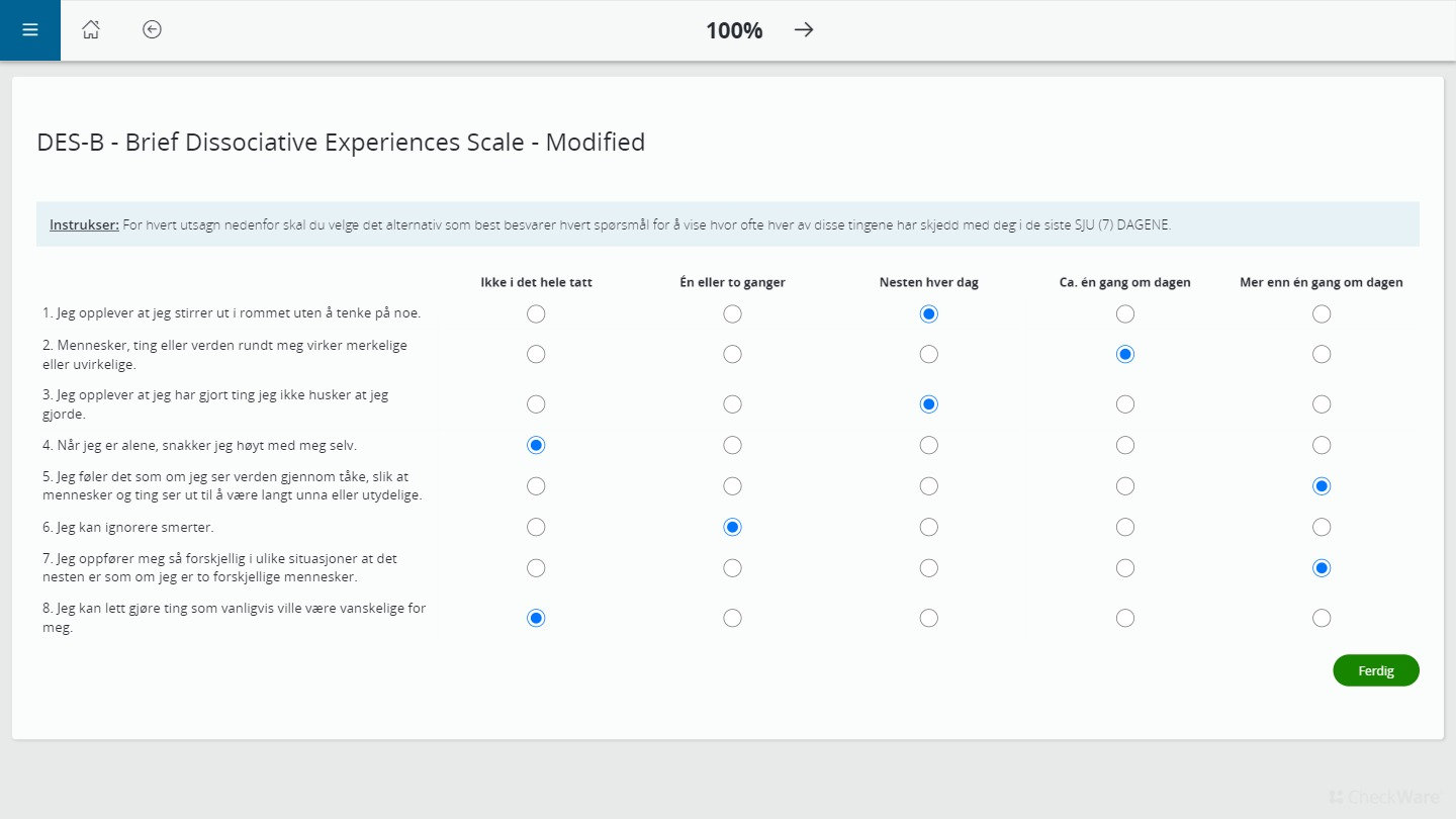 Brief Dissociative Experiences Scale - Modified