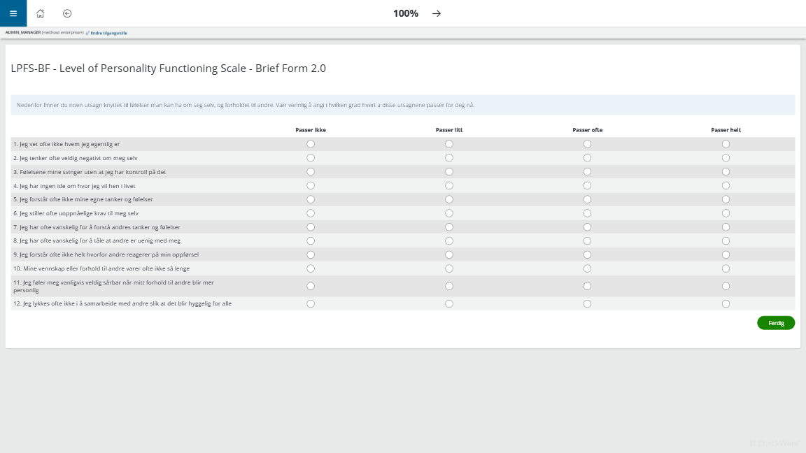 LPFS-BF - Level of Personality Functioning Scale - Brief Form 2.0