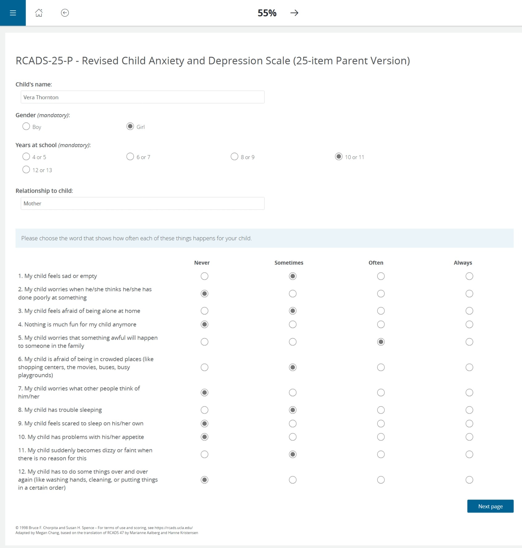 RCADS-25-P - Revised Child Anxiety and Depression Scale (25-item Parent ...