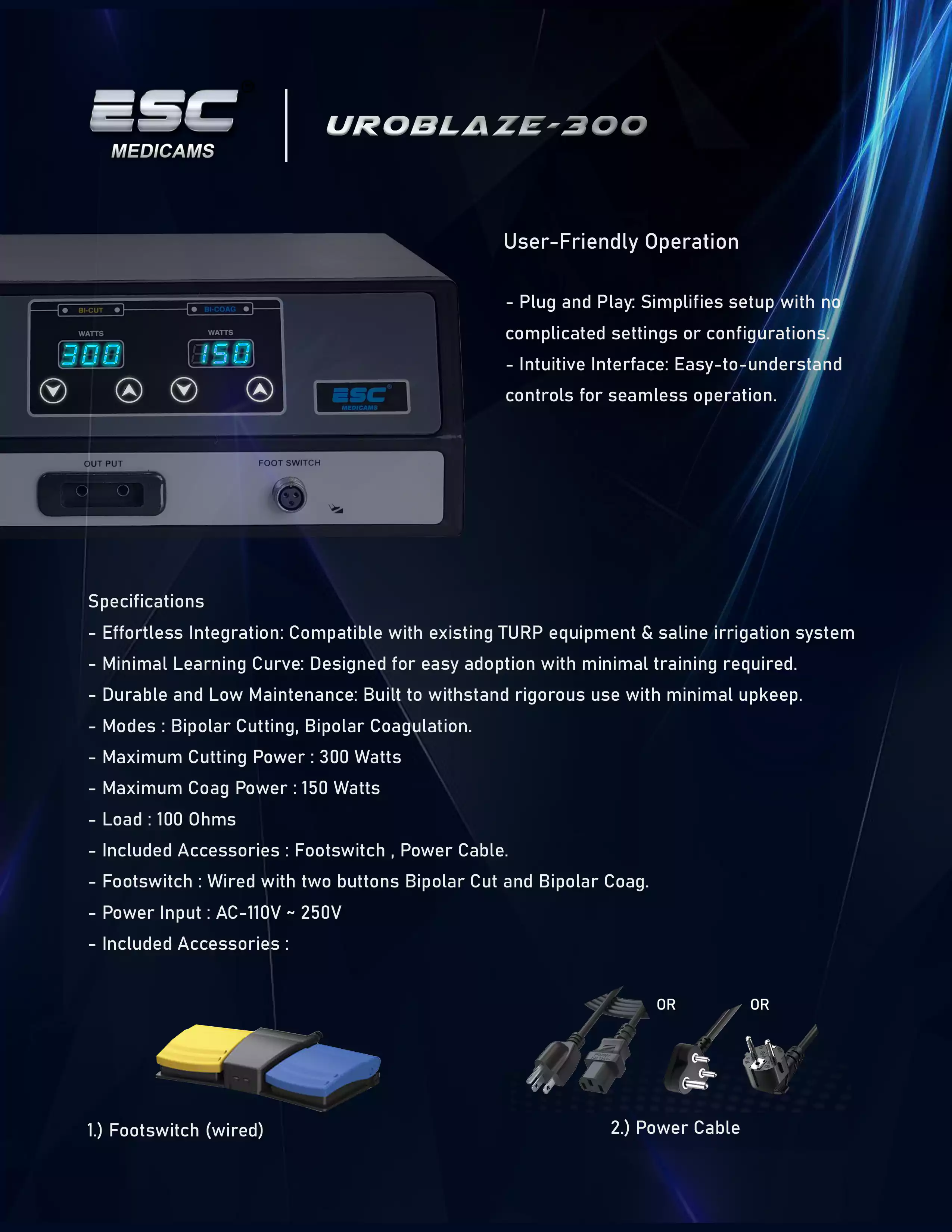 Urology Electrosurgical Cautery Unit for Bipolar Saline TURP | ESC Medicams
