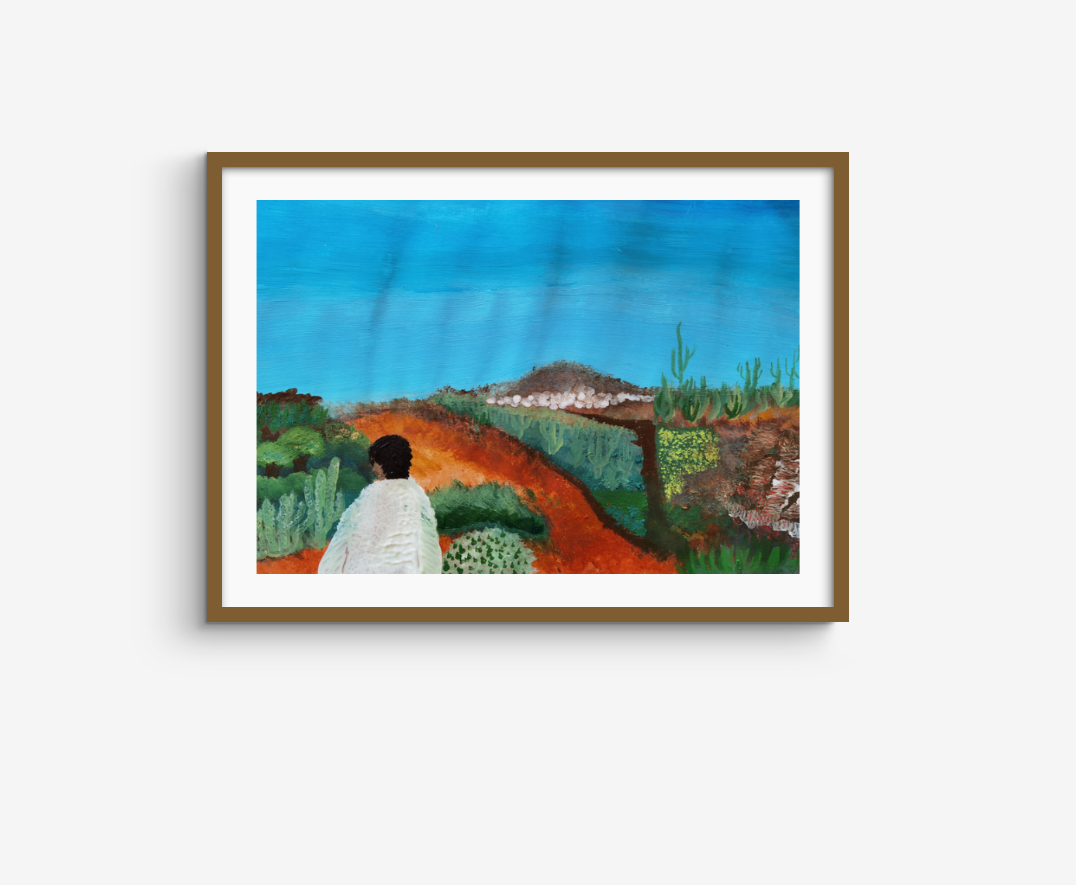 火山和仙人掌 Painting Jian Long 龍健的画