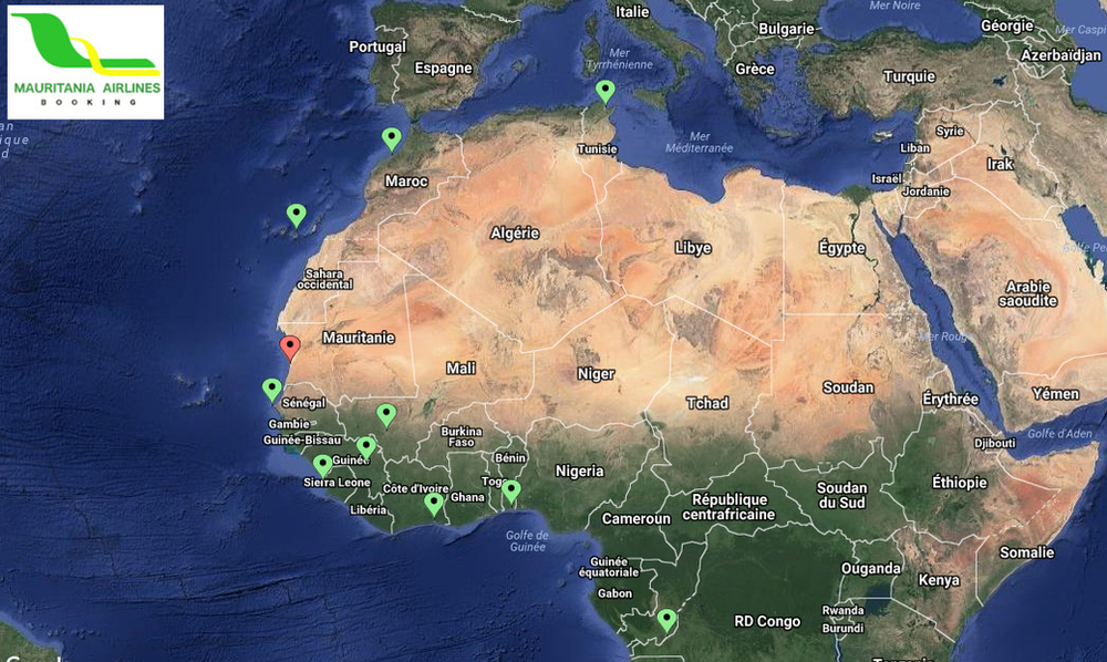 Todos los Destinos y Rutas de Vuelos de Mauritania Airlines