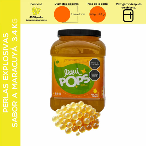 Perlas explosivas liquipops sabor a maracuyá x 3400 gramos | Topping Frozen