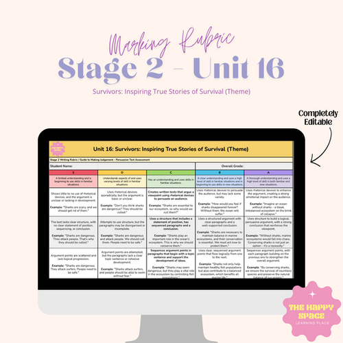 Marking Rubric Stage 2 - Unit 16: Survivors: Inspiring True Stories of ...